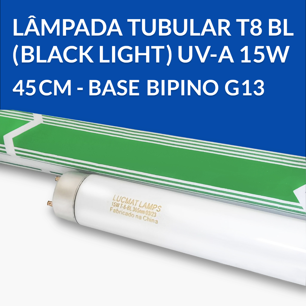 3 Lâmpadas Tubular T8 BL (BLACK LIGHT) Ultravioleta/ UV-A 15W/45cm Base Bipino G13 - Vidro ...
