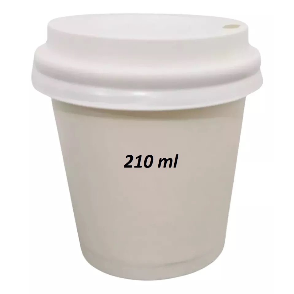 Copo Papel 210ml Com Tampa Bico P/ Café Capuccino Chá 50 Un | Shopee Brasil