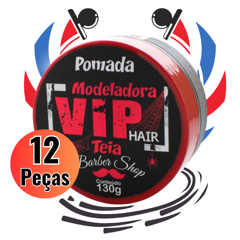 Kit 12 Pomada Cera Modeladora 130g Vip Hair Barber Shop cabelo barba atacado | Shopee Brasil