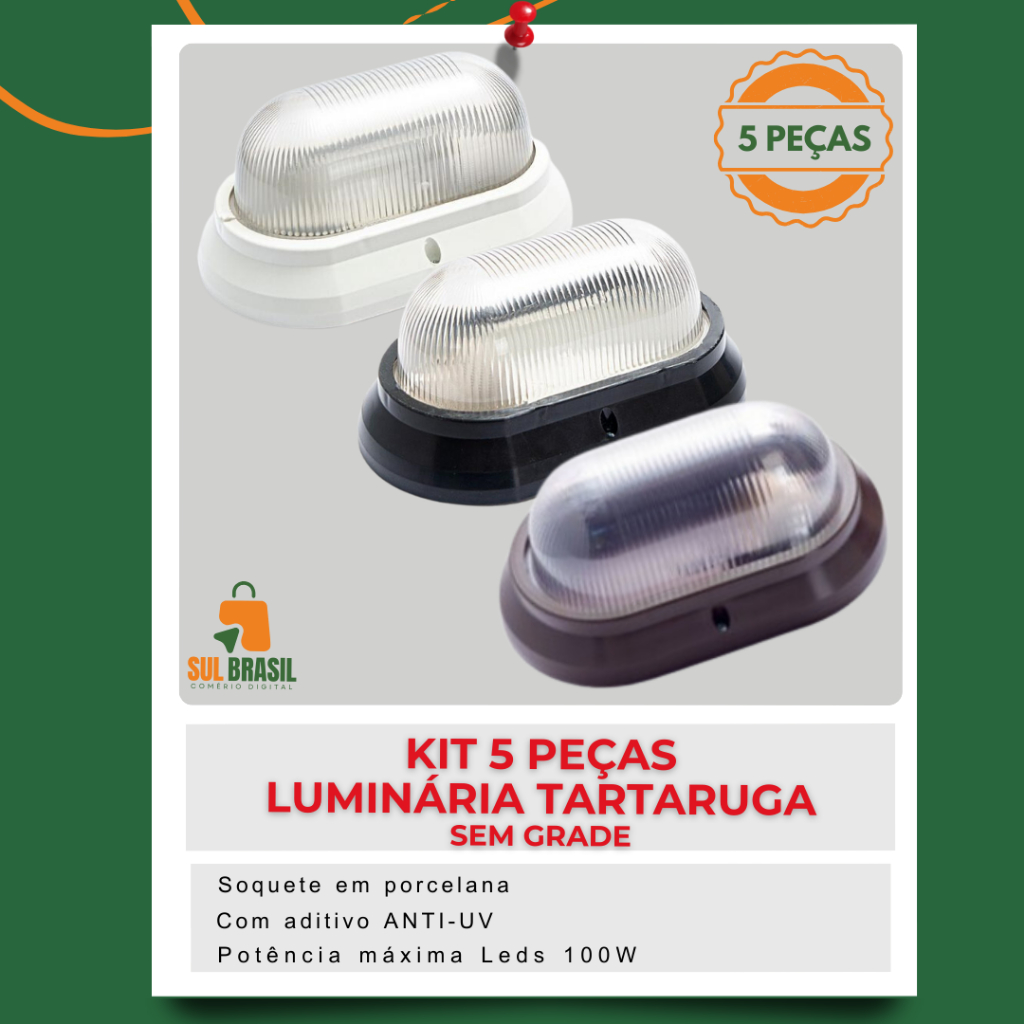 Kit 5 Luminaria De Parede Arandela Tartaruga Externa Sem Grade E27 Jardim Muro Garagem Bivolt ...