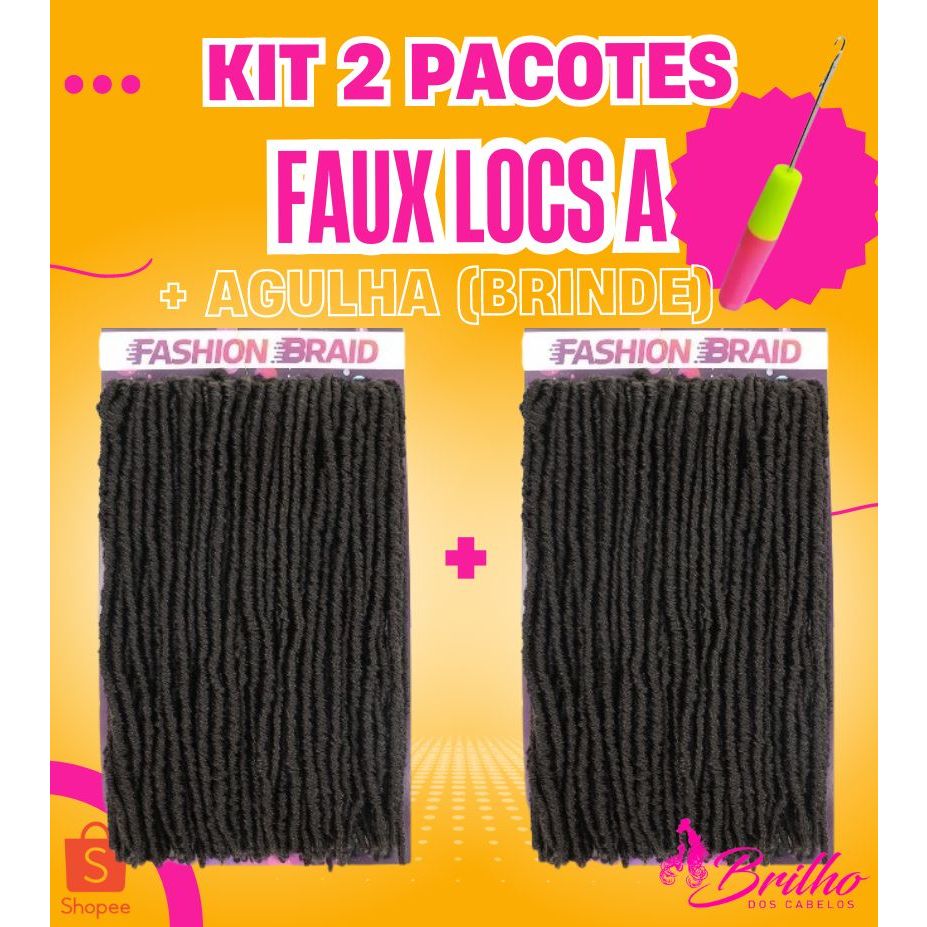 KIT 2 PACOTES FAUX LOCS A + AGULHA - FASHION BRAID Cabelo Afro CROCHET ...