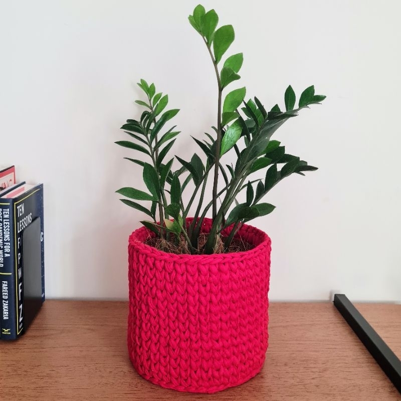 Cesto cachepo plantas organizador multiuso croche malha | Shopee Brasil