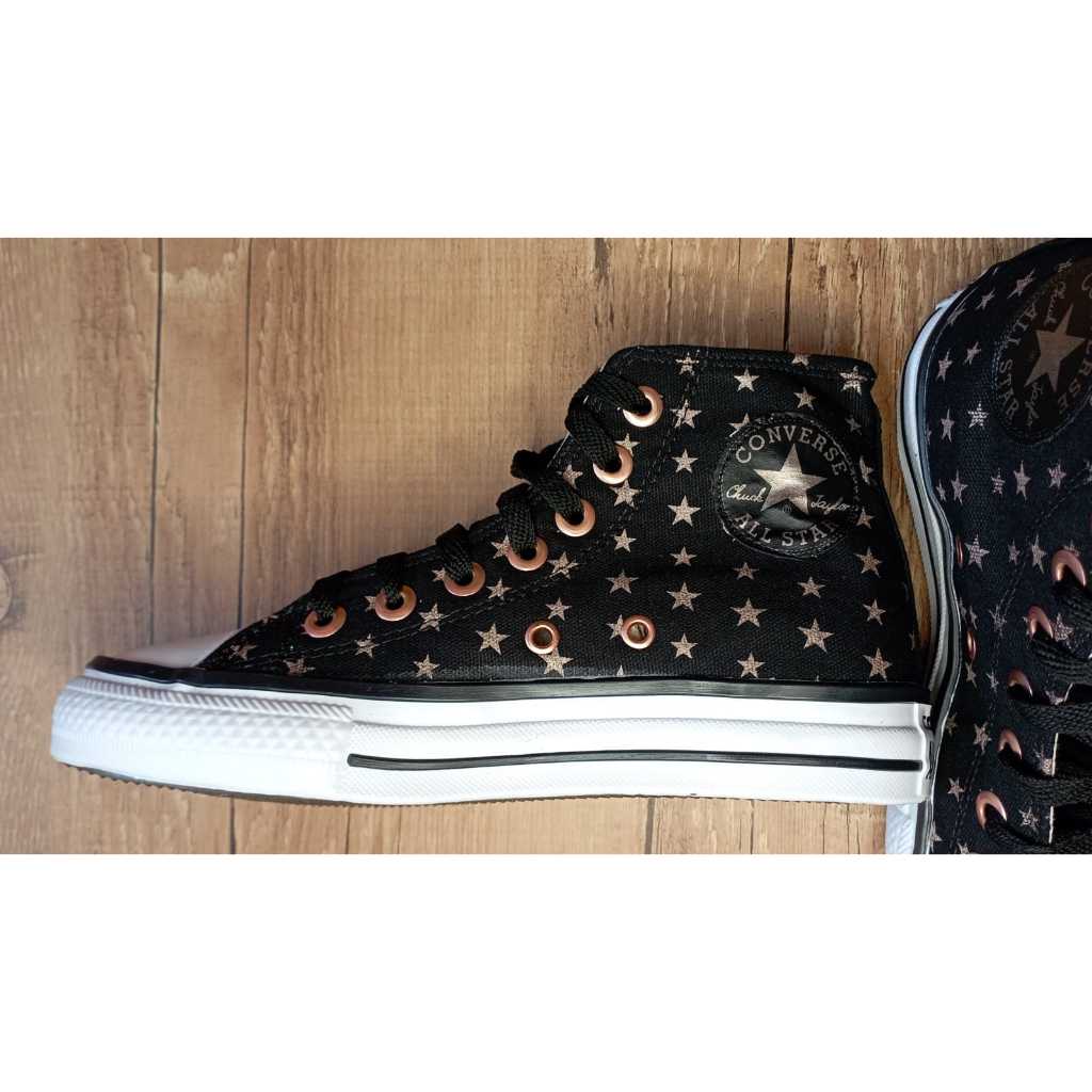 Tenis All Star Converse Cano Alto Botinha Preta/Preto Estrela /Lilás ...