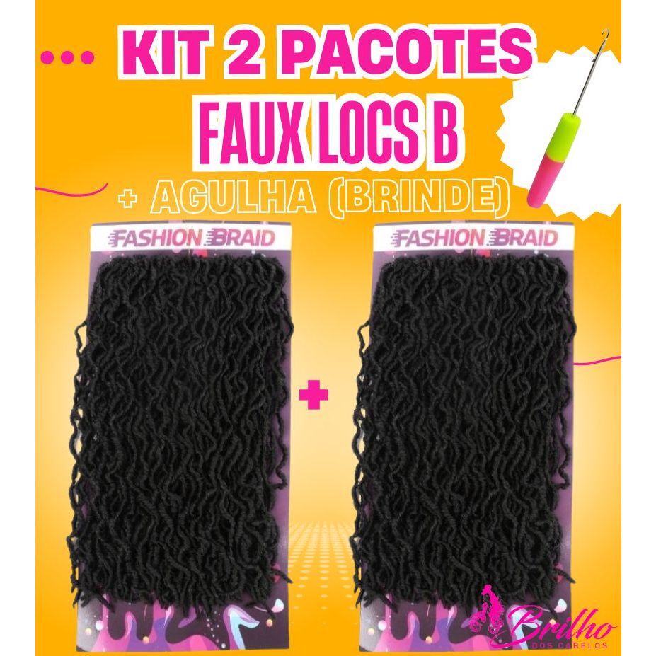 KIT 2 PACOTES FAUX LOCS B + AGULHA - FASHION BRAID Cabelo Afro CROCHET ...