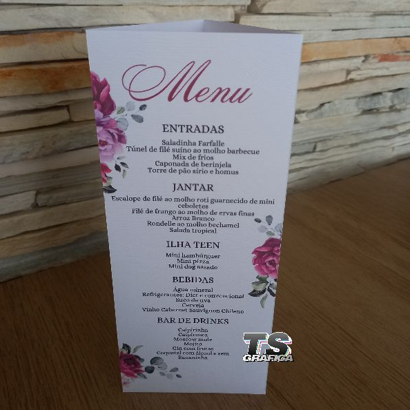 Cardápio/Menu para mesa Casamento/Festa/Debutante/Formatura de três ...