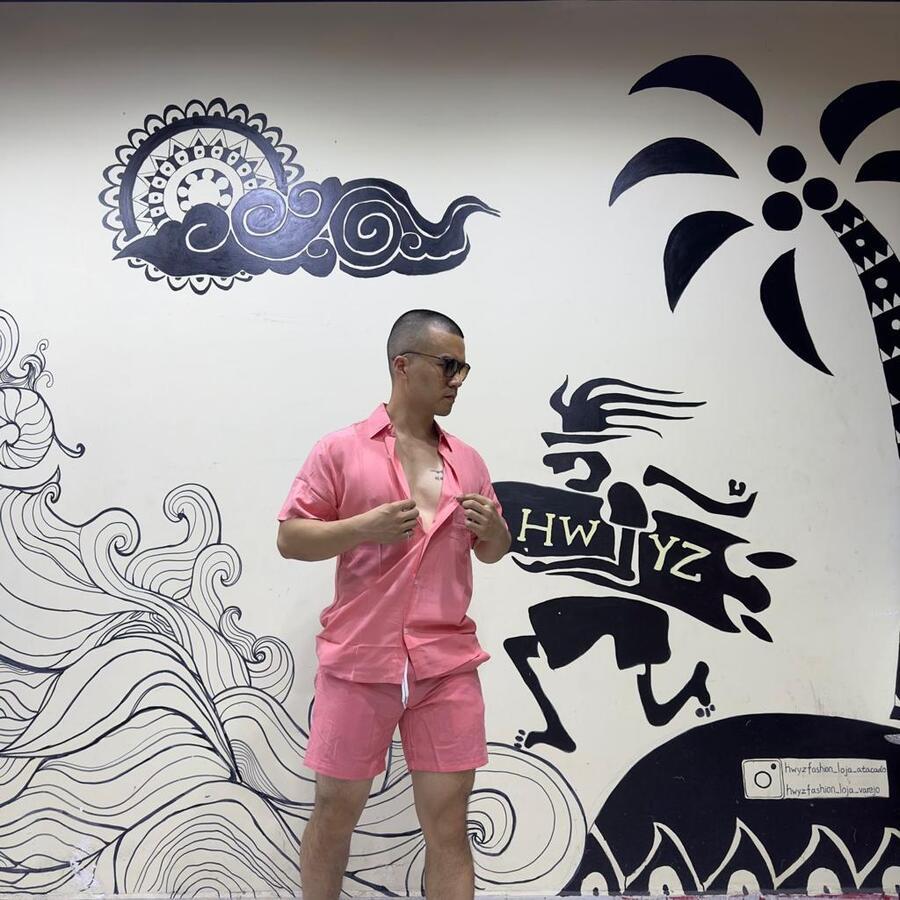 Camisa Conjuntos listrada e lisa masculina slim fite Manga curta férias ...