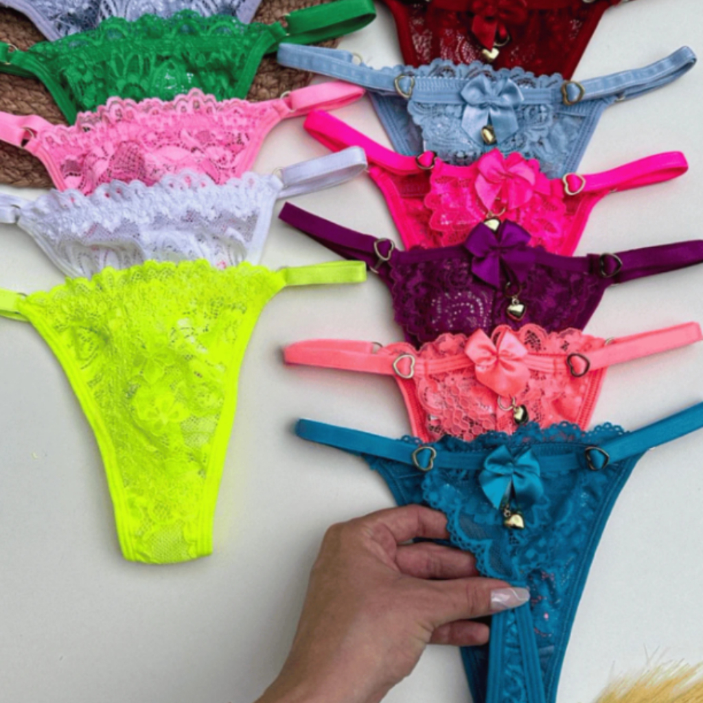 Kit 9 Calcinhas Feminina Sexy Fio Dental Coração Tanga Em Renda Sensual