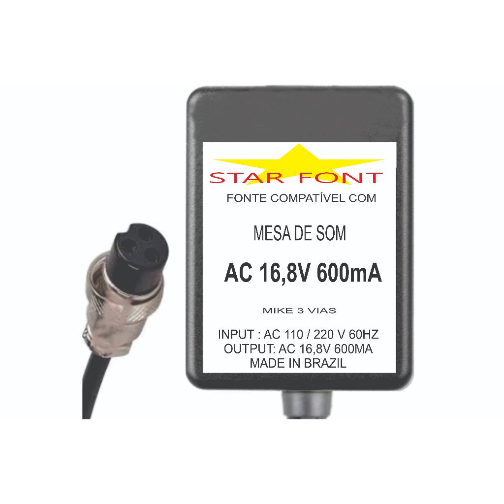 Fonte AC 16,8V 0.6A Para Mixer Arcano Arm8 Fx | Shopee Brasil