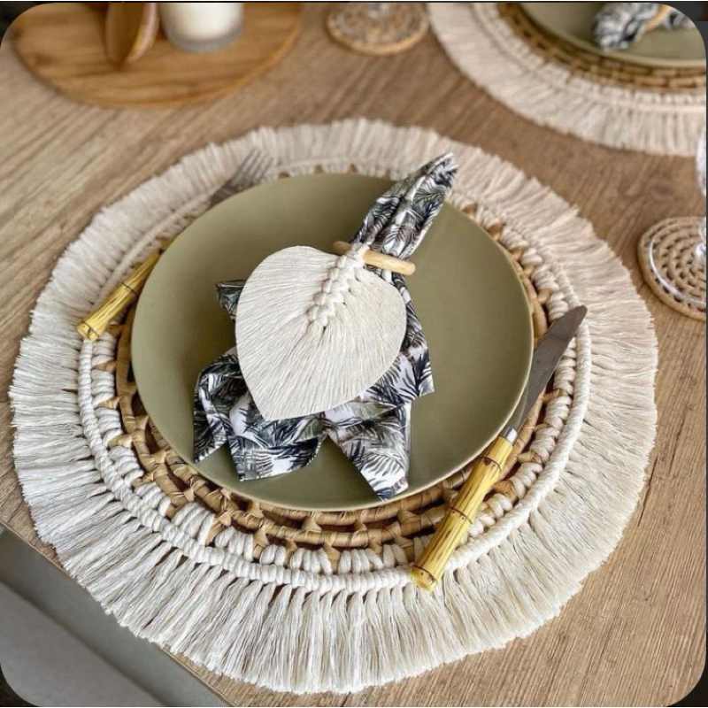 Kit 1 Sousplat/suplat/supla/suplá + 1 Porta Copos Em Macramê e Palha ...