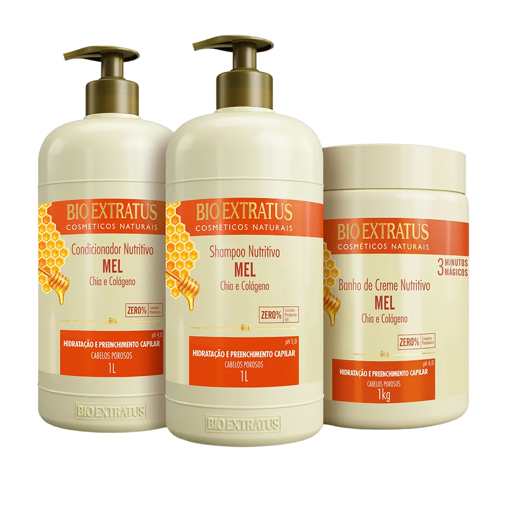 kIT Bio Extratus Nutritivo Mel,Chia e Colágeno/Shampoo + Cond. + Banho ...