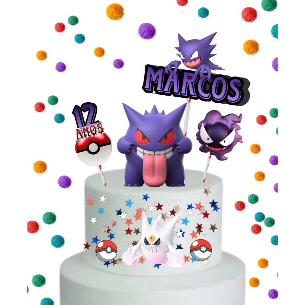 Topper Topo de bolo Pokemon Gengar | Shopee Brasil