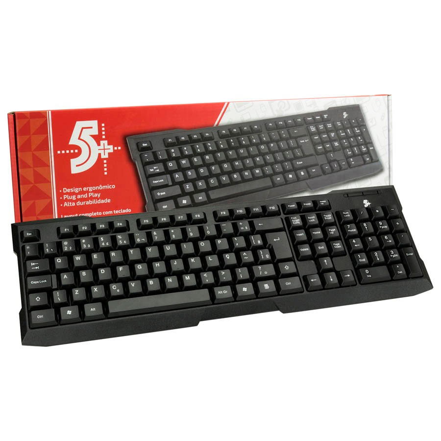 Teclado Usb 5+ Ergonômico Abnt2 Qwerty Preto + NFE | Shopee Brasil