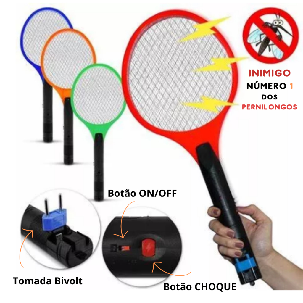 Raquete Elétrica Mata Insetos Mosca Pernilongos Muriçoca Mariposa ...