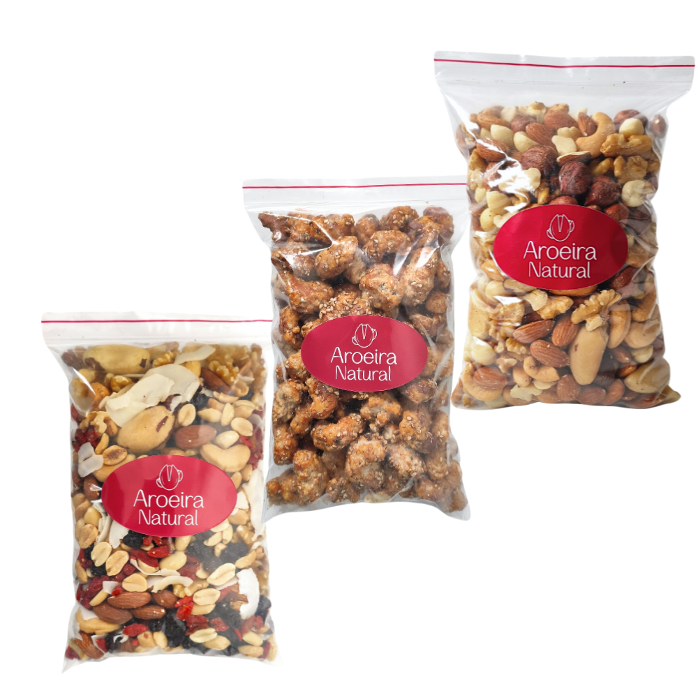 Trio de Nuts - Castanha Caju Caramelizada + Mix Tropical + Mix PREMIUM ...