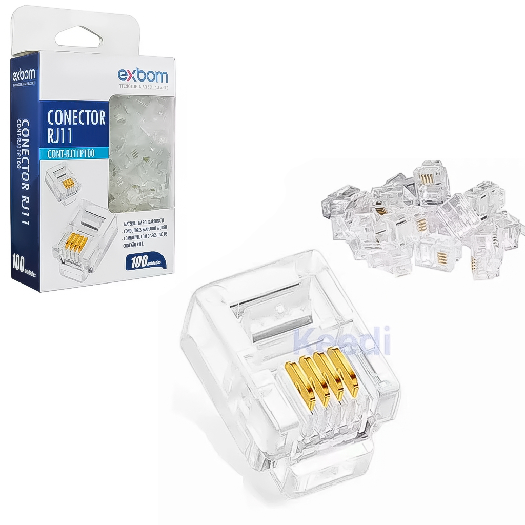 Kit 100 Conector Para Fios De Telefone Conexão Rj11 Cat3 4 Vias ...