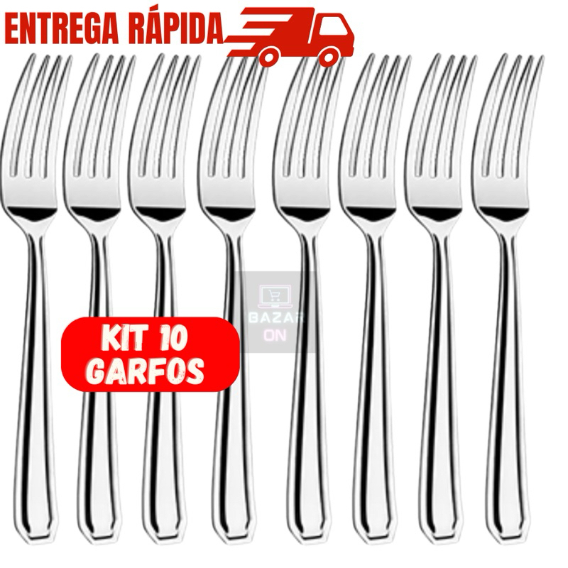 Jogo 10 Garfos de Sobremesa Talher Aço Inox Bolo Torta Restaurante ...