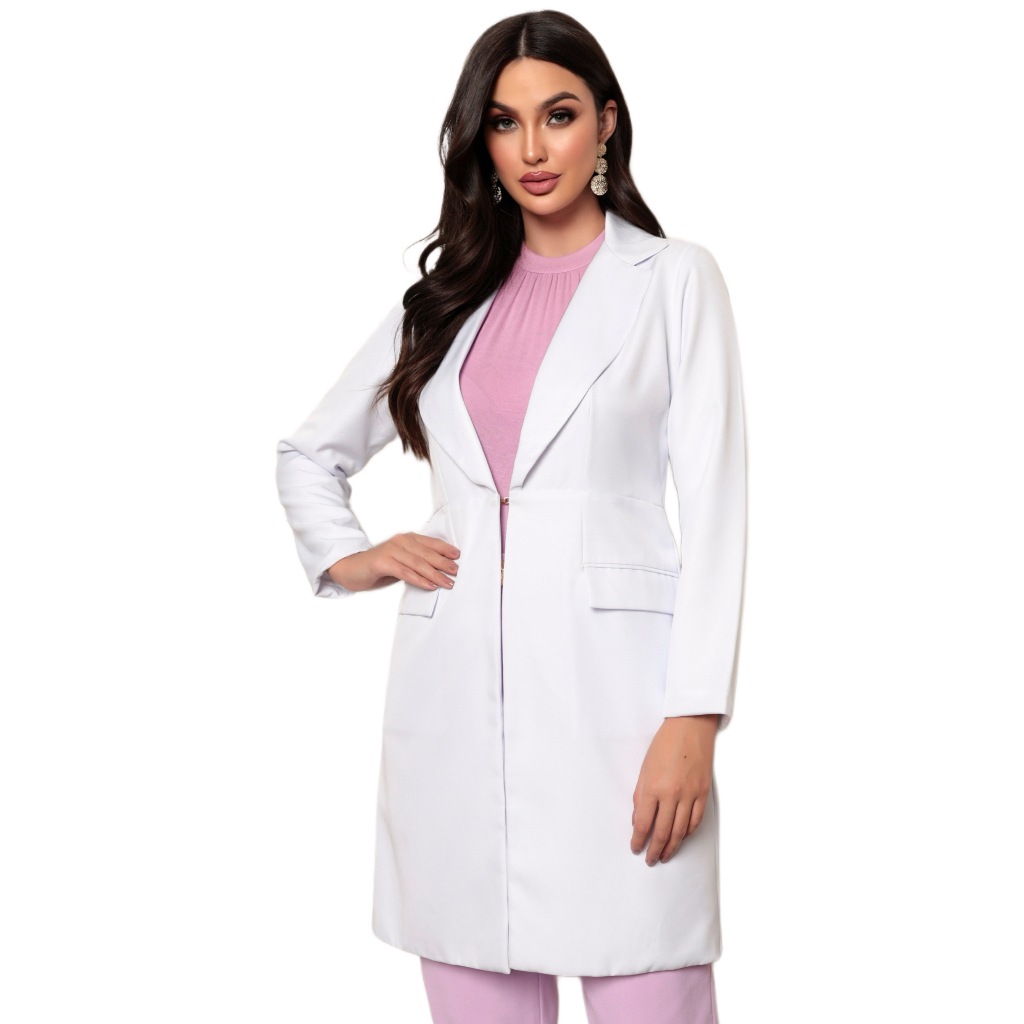 Jaleco Vichy Feminino Alfaiataria Elastano Branco | Shopee Brasil