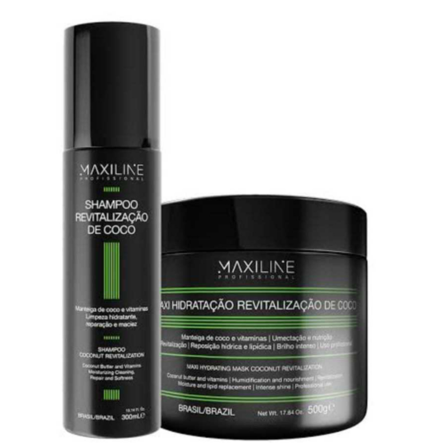 Shampoo 300ml e Máscara 500g Revitalização de coco - Maxiline | Shopee ...