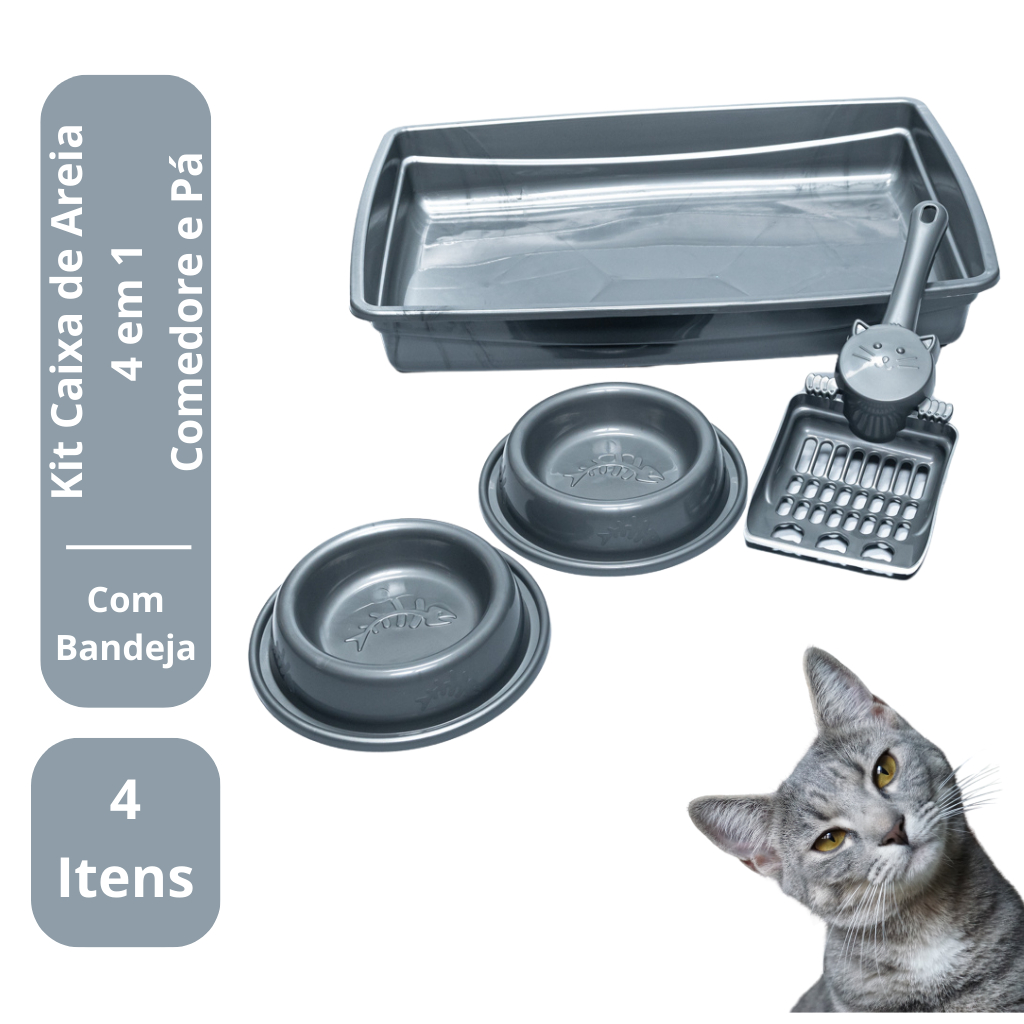Kit Gato 4 em 1 Caixa de Areia bandeja Pa Comedouro Bebedor | Shopee Brasil