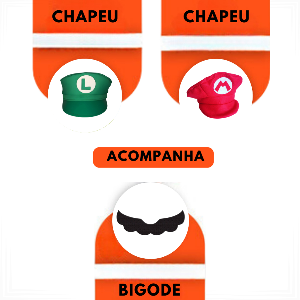 Fantasia Mario Bros + Quepe + Bigode Adulto Masculino Super Premium ...