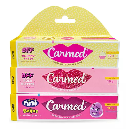 Kit 3 Carmed Fini Beijinho + Beijos + BFF Rosa Gliter Cimed | Shopee Brasil