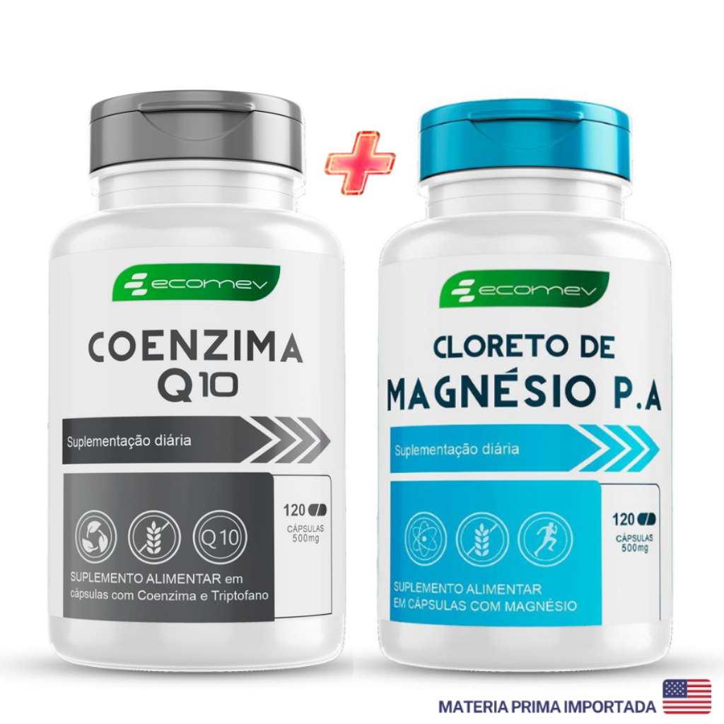 Kit Coenzima Q10 Ubiquinol + Cloreto Magnesio PA Forma Importada 500mg 240Cáp Ecomev Com Laudo ...