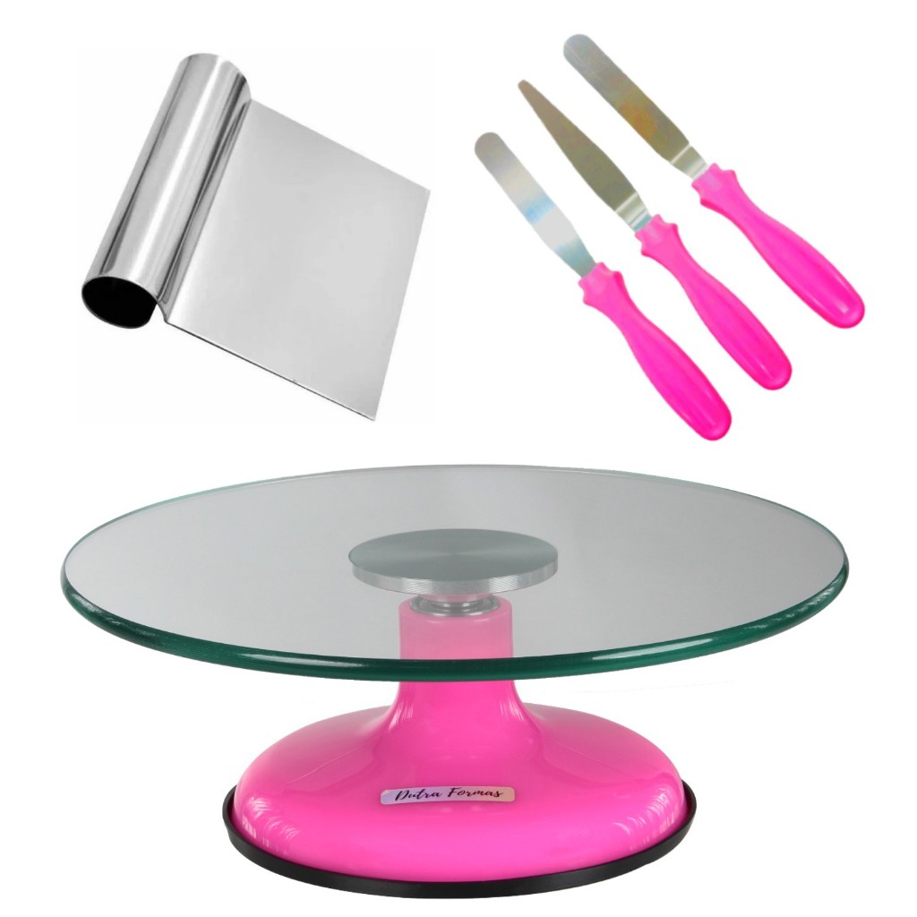 Bailarina Para Bolo Boleira De Vidro 30 cm + Kit Espátulas Confeiteiro ...