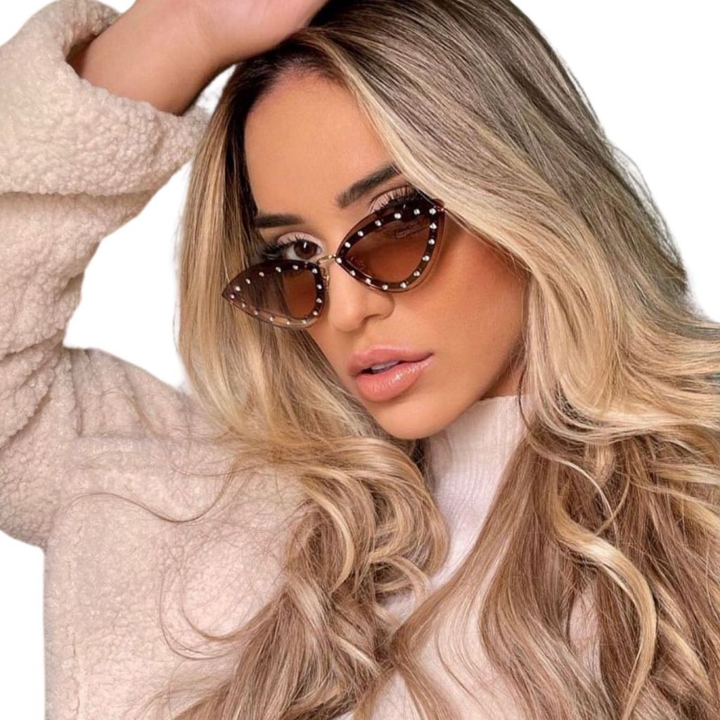 Óculos Feminino Moda 2024 Virgínia Blogueira Uv 400 de Metal Strass ...