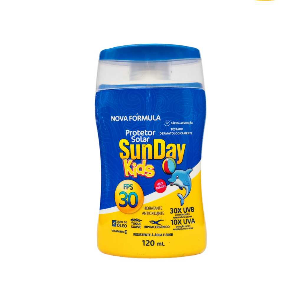 Protetor solar Sunday Kids FPS 30 1 unidade de 120 mL | Shopee Brasil