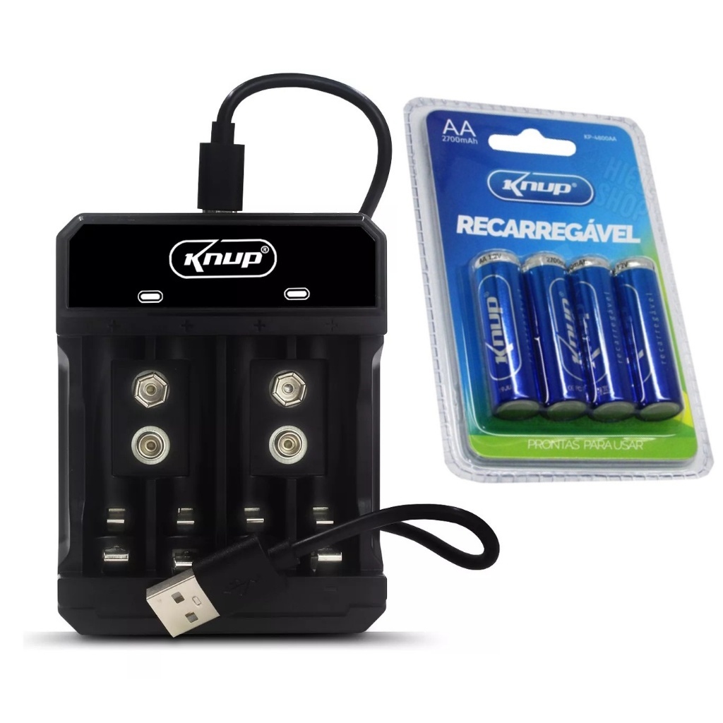 Carregador De Pilhas Aa Aaa 9v Com Indicador De Carga Bivolt com 4 pilhas ou 8 pilhas | Shopee ...