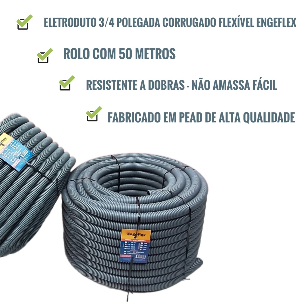 Conduite Corrugado Eletroduto 3/4 com 50 metros Reforçado ¾ Polegada 19 ...