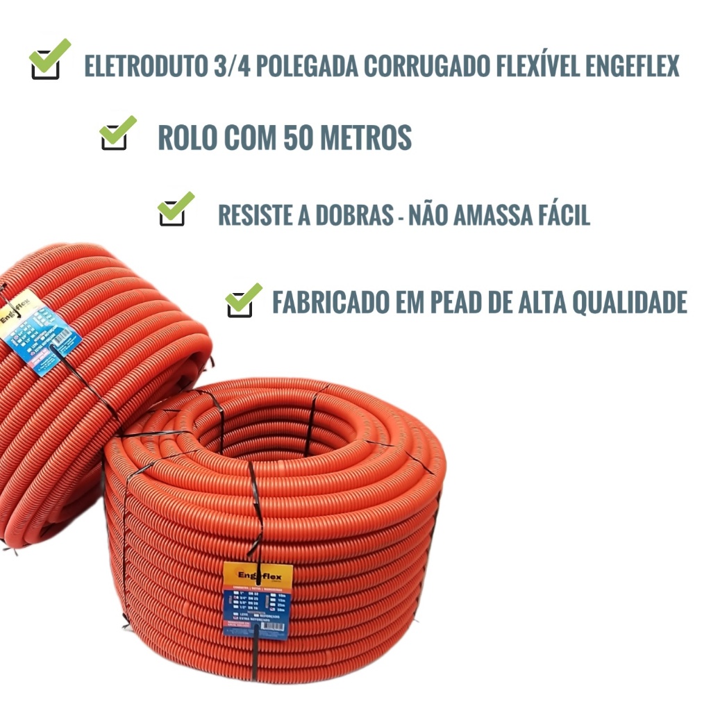 Conduite Eletroduto Flexível Corrugado Reforçado ¾ pol 19 mm 50 Metros ...