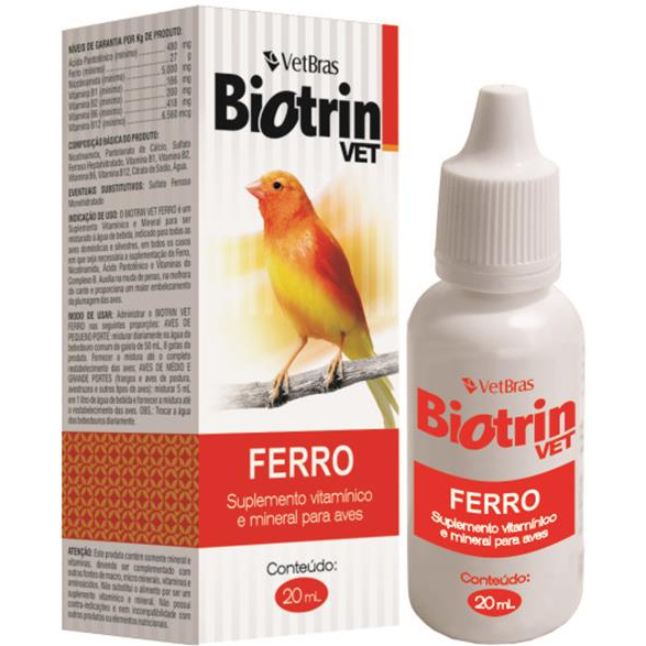 Biotrin Vet Ferro 20ml Combate Deficiência de Ferro Auxilia na Muda de ...