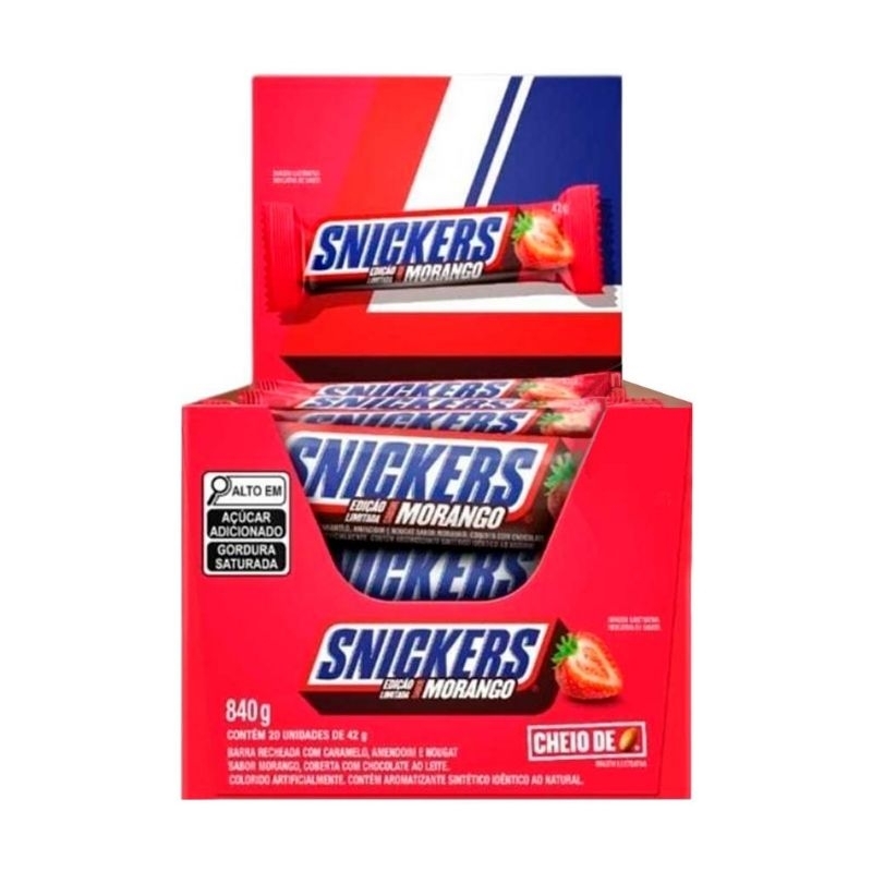 Snickers Sabor MORANGO 42g - Caixa/ 20 uni | Shopee Brasil