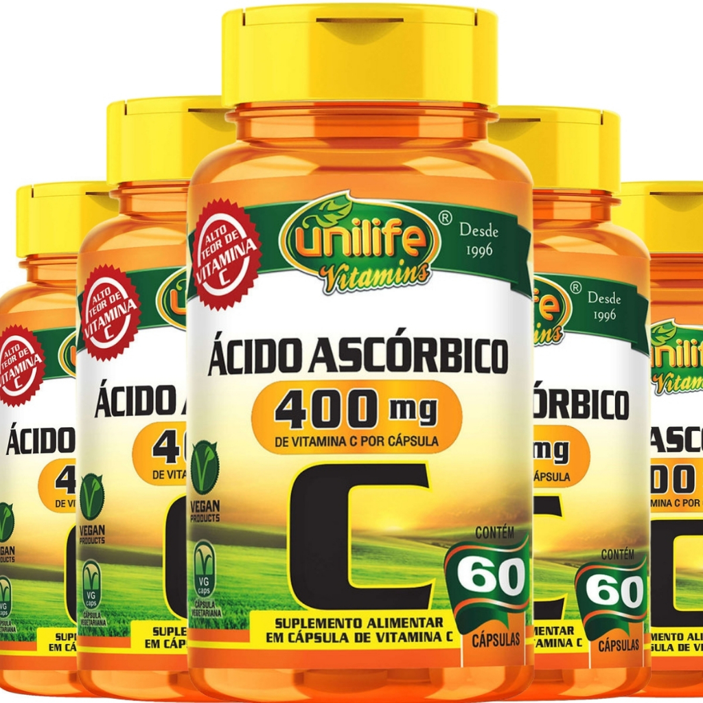 KIT 5 VITAMINA C SUPLEMENTO ALIMENTAR VITAMINICO VEGANO ÁCIDO ASCÓRBICO ...