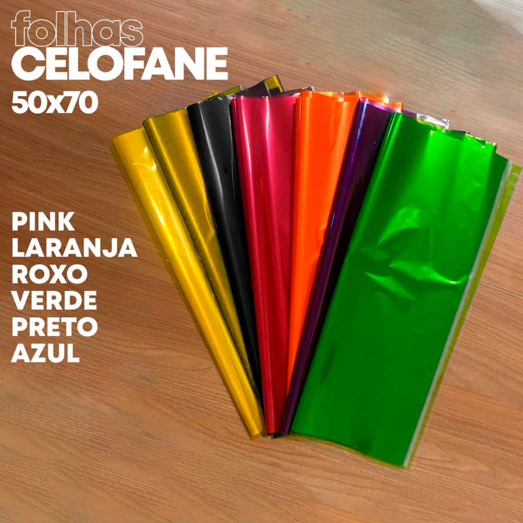 Folha Celofane - 50x70 - Pacote 100 unidades - Escolha cor | Shopee Brasil