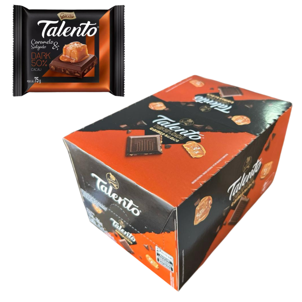 Chocolate Garoto Talento Caramelo Salgado 1,12kg C/ 15 unid | Shopee Brasil