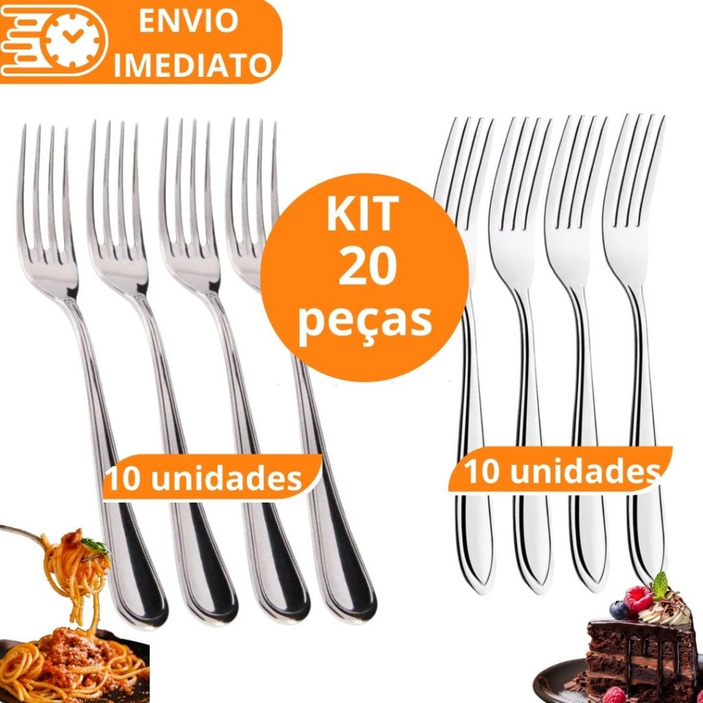 KIT 20 Talher Garfo de mesa + Garfo de Sobremesa100% Aço Inox Para Casa ...
