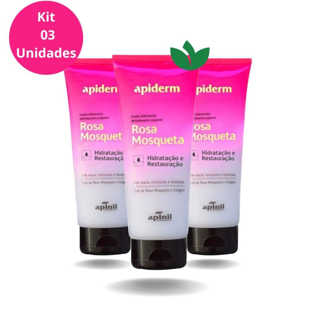 KIT 3 Creme Hidratante Corporal ROSA MOSQUETA Apiderm 190g - Apinil ...