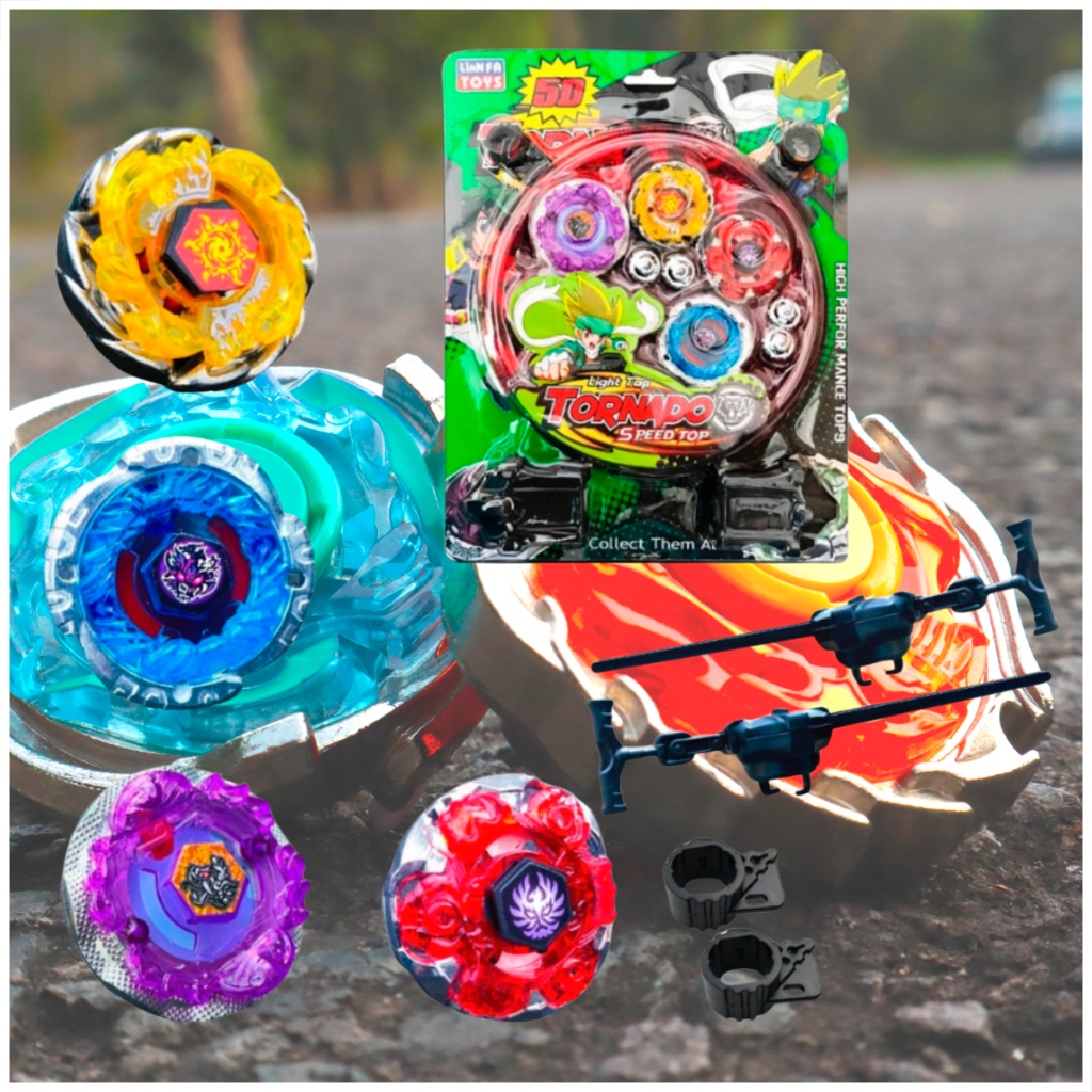 Kit com 4 Beyblade Metal Com Led Luz + 2 Lançadores + 4 Ponteiras ...