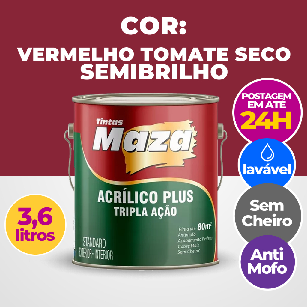 Tinta Acrilica Plus Antimofo Sem Cheiro SemiBrilho Cor Vermelho Tomate ...