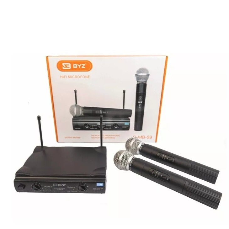 Microfone Sem Fio Byz MB-59 Duplo Dinâmico Profissional Uhf | Shopee Brasil