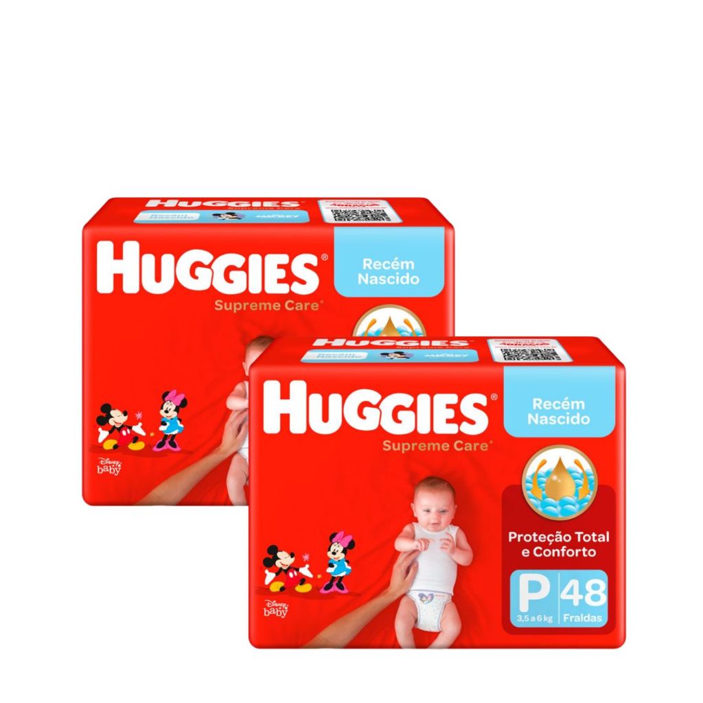 Kit 2 pacotes Fraldas Huggies Supreme Care Mega P 48 Fraldas | Shopee ...