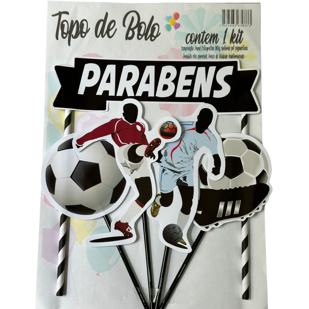 Topo Topper de Bolo de Futebol ''Parabéns'' Decoração Confeitaria Festa ...