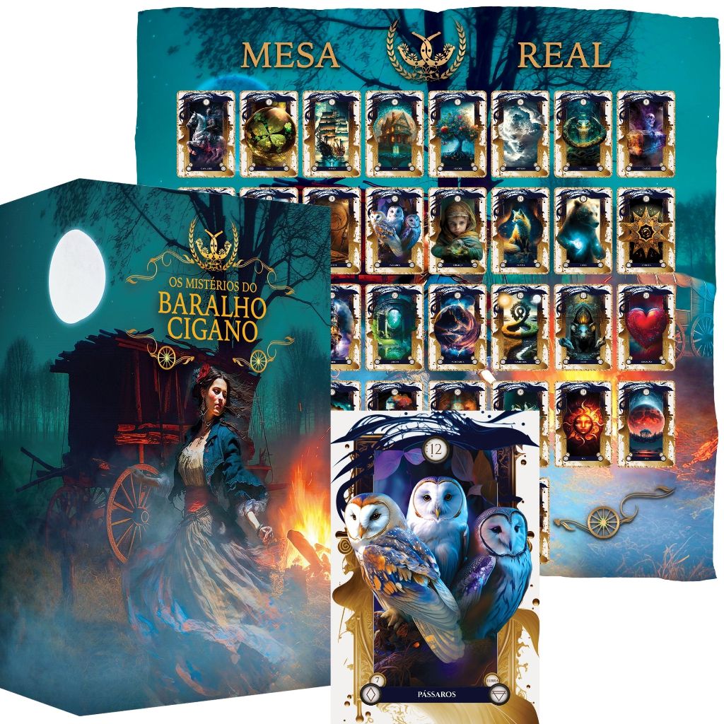 Kit Baralho Mistérios Cigano Plastificado 36 Cartas + Toalha para Tarot ...