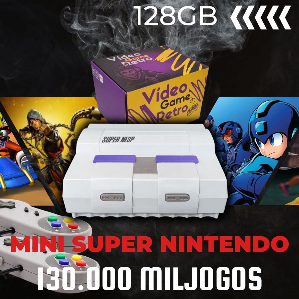 Game Retro Mini Super Nintendo Game Retro 130.000 Mil jogos 2 Controles ...