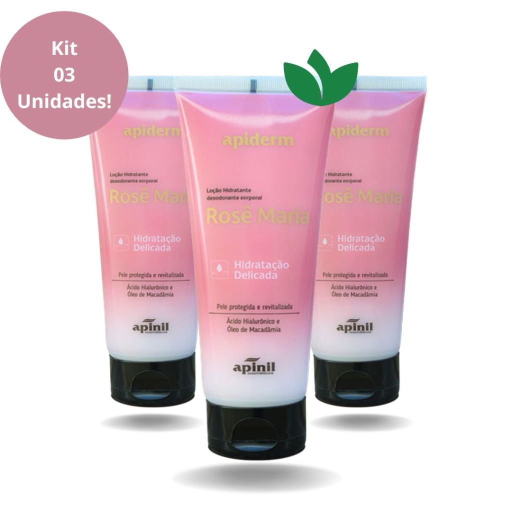 KIT 3 Creme Hidratante Corporal ROSÊ MARIA Loção Apiderm 190g - Apinil ...