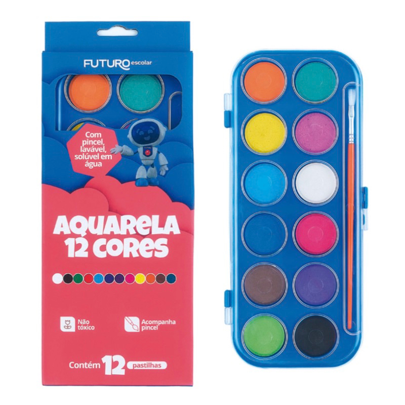 Aquarela 12 cores Tinta Infantil Escolar | Shopee Brasil