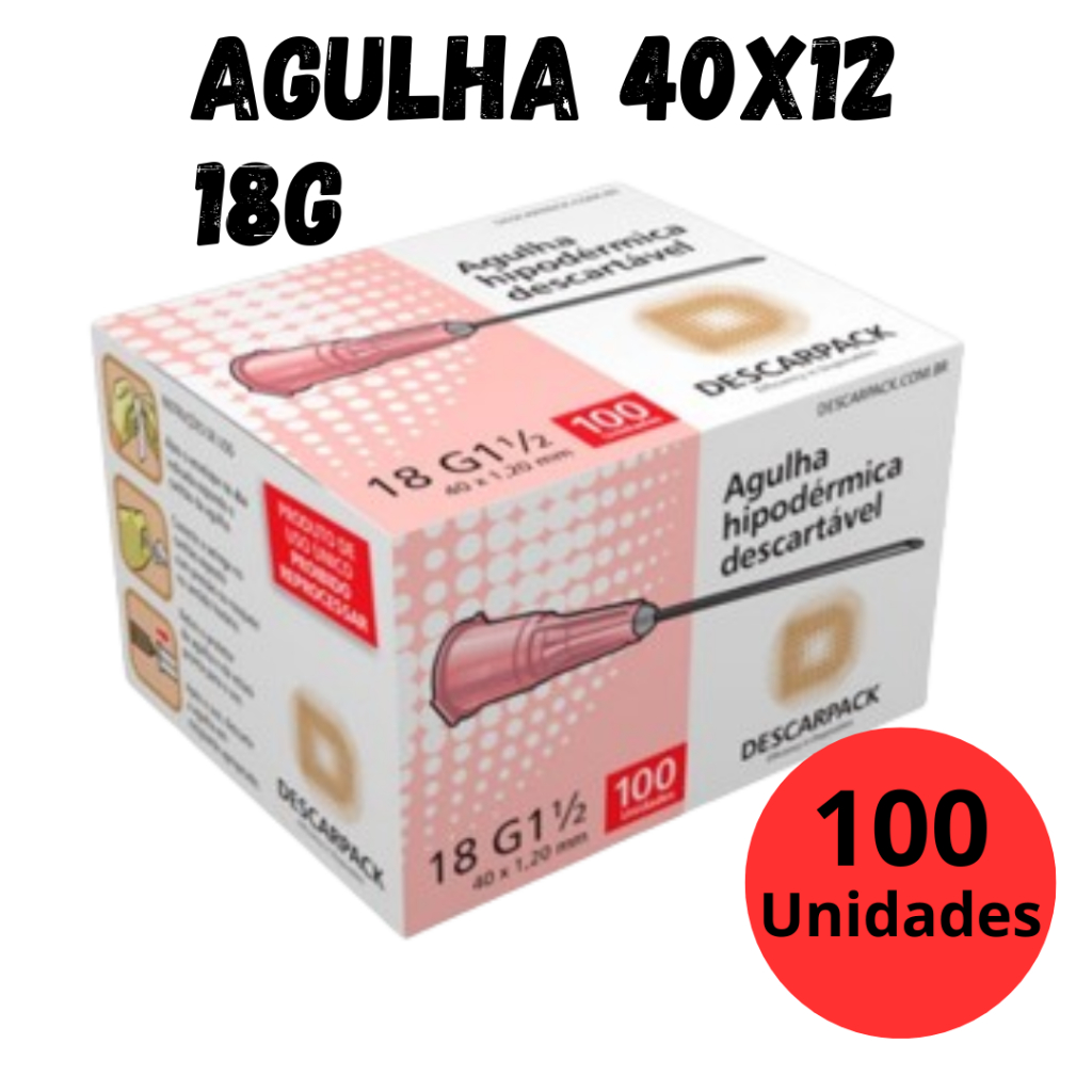 Agulha Hipodérmica 40x12mm 18G Estéril Cx/100 Uni. | Shopee Brasil