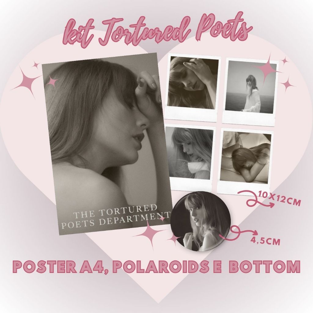 Kit Taylor Swift Tortured Poets Department FANMADE (1 Poster A4, 1 Bottom 4,5cm e 4 Polaroids ...